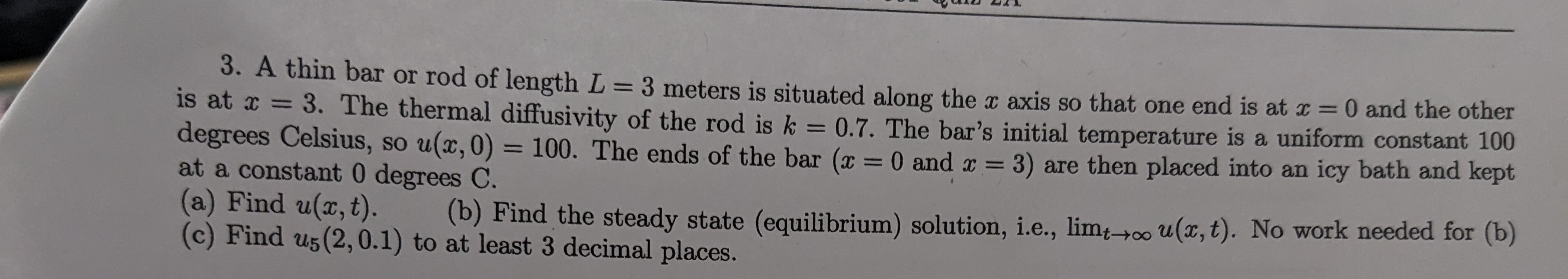 Solved 3. A thin bar or rod of length L=3 meters is situated | Chegg.com