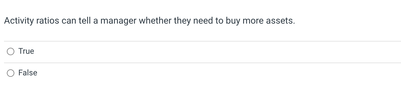 Solved Activity ratios can tell a manager whether they need | Chegg.com