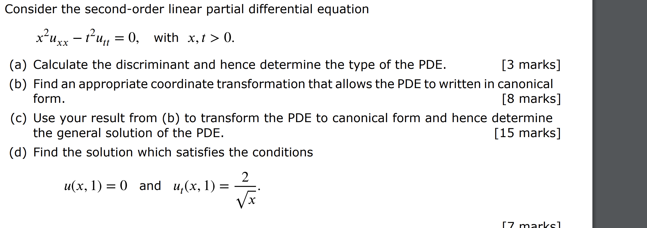 Solved Consider The Second Order Linear Partial Differential