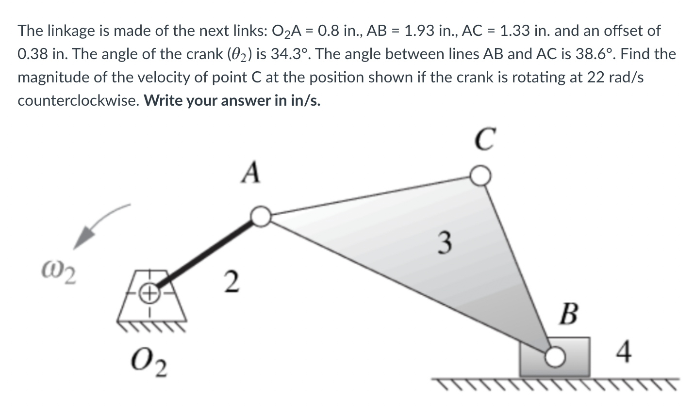 Solved The linkage is made of the next links: O2A = 0.8 in., | Chegg.com