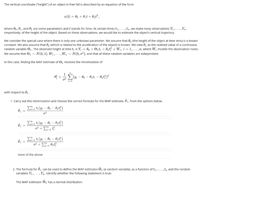 Solved The vertical coordinate ("height") of an object in | Chegg.com