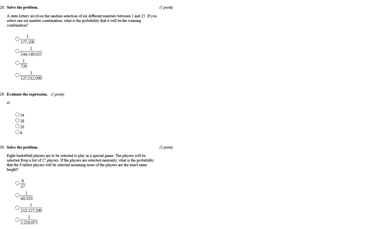 Solved 28. Solve the problem. (1 point) A state lottery | Chegg.com