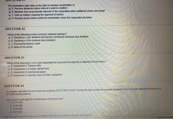 Solved The Preemptive Right Refers To The Right Of Common