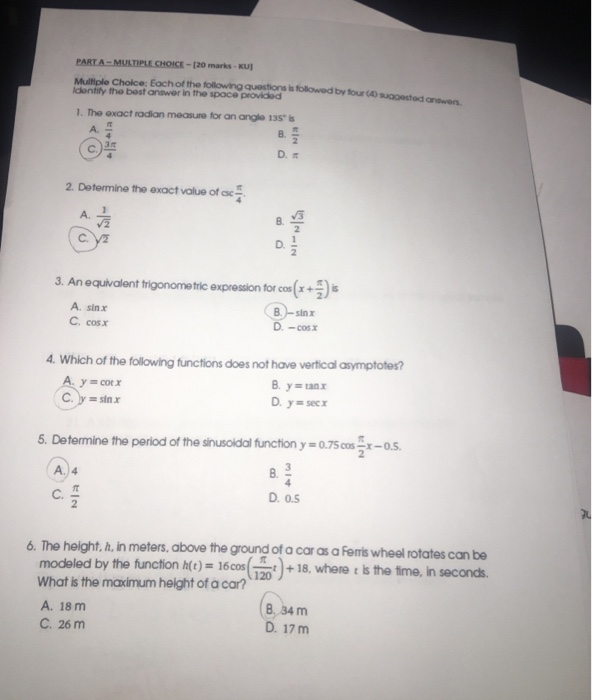 Solved PART A-MULTIPLE CHOICE-[20 marks-KU Multiole Cholce: | Chegg.com Solved PART A-MULTIPLE CHOICE-[20 marks-KU Multiole Cholce: | Chegg.com