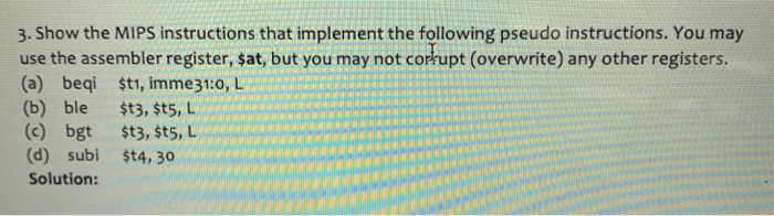 Solved 3. Show the MIPS instructions that implement the | Chegg.com