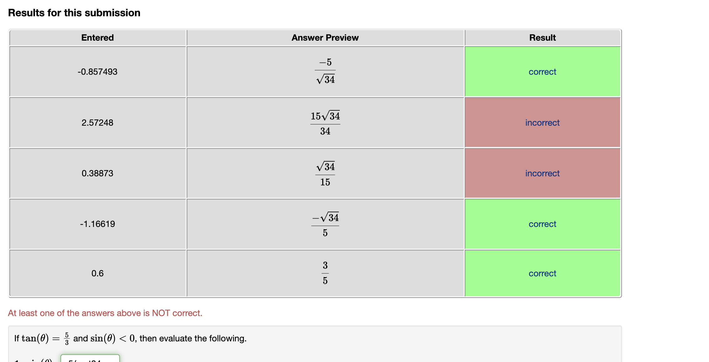 Solved Results for this submission\table[[Entered,Answer | Chegg.com