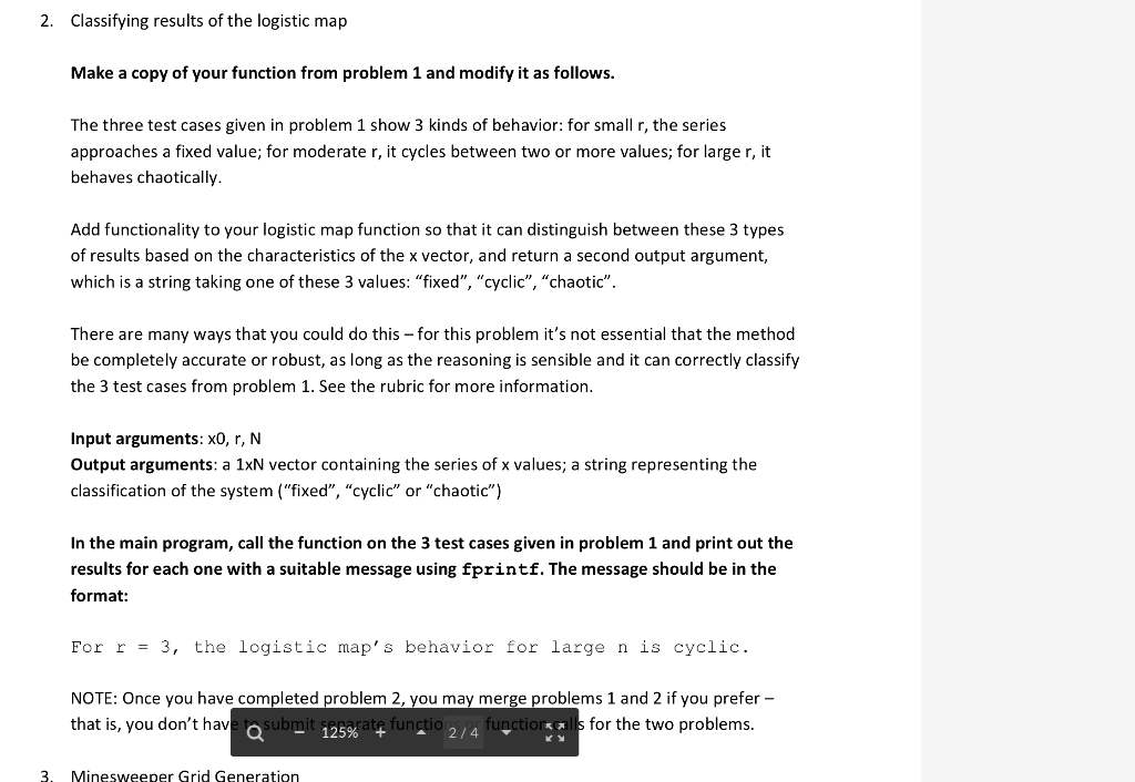 Solved 2. Classifying results of the logistic map Make a | Chegg.com
