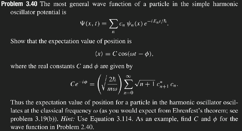 Solved Problem 3.40 The most general wave function of a | Chegg.com