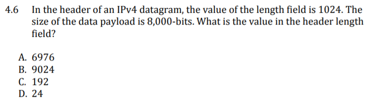 Solved In the header of an IPv4 datagram, the value of the | Chegg.com