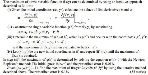 Solved The maximum of a two-variable function f(x,y) can be | Chegg.com