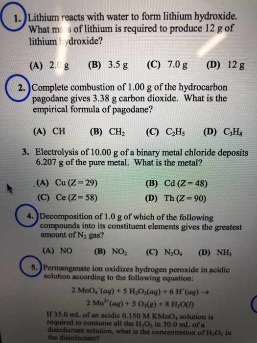Solved 1. Lithium reacts with water to form lithium | Chegg.com