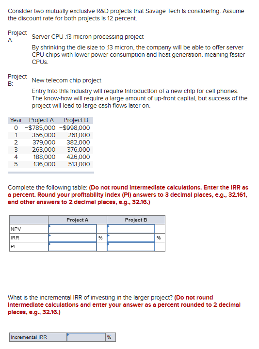Solved Consider two mutually exclusive R\&D projects that | Chegg.com