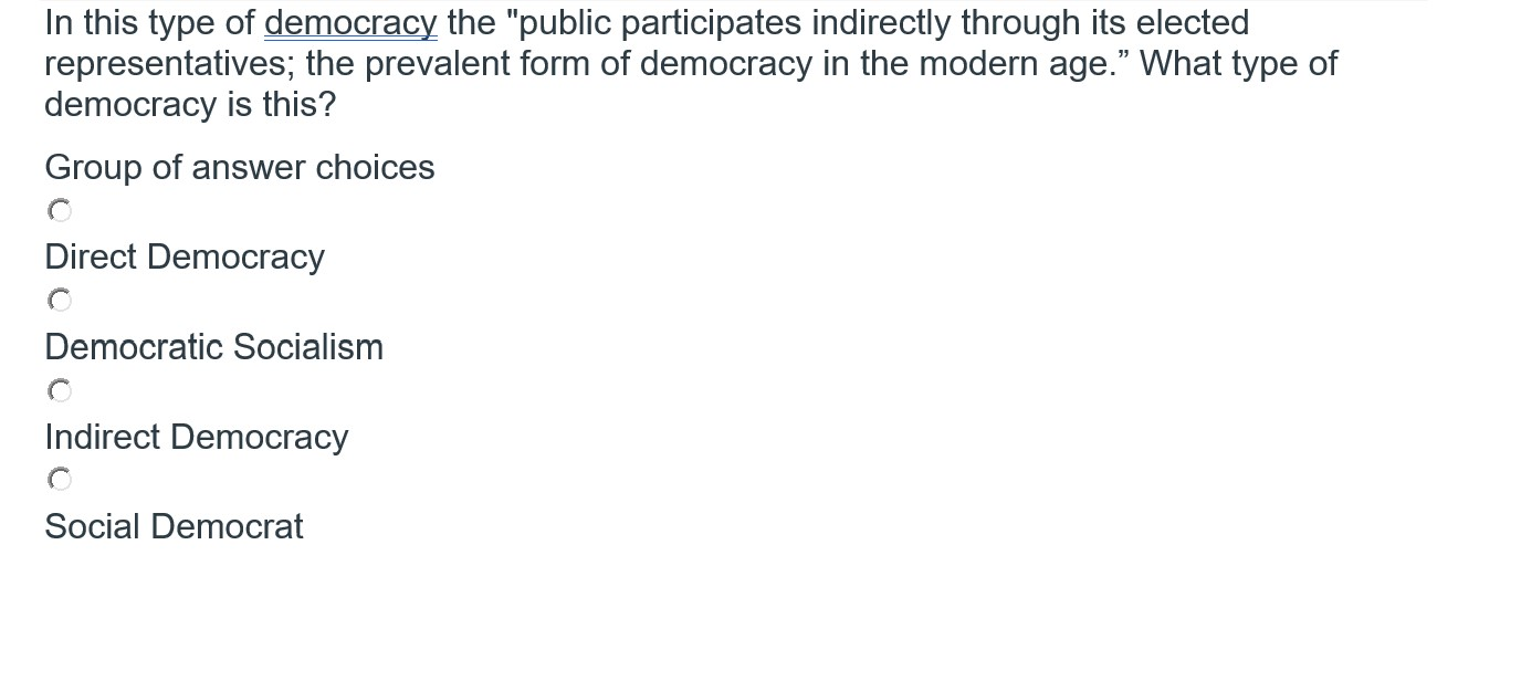 Solved In this type of governing system "Indirectly elected | Chegg.com