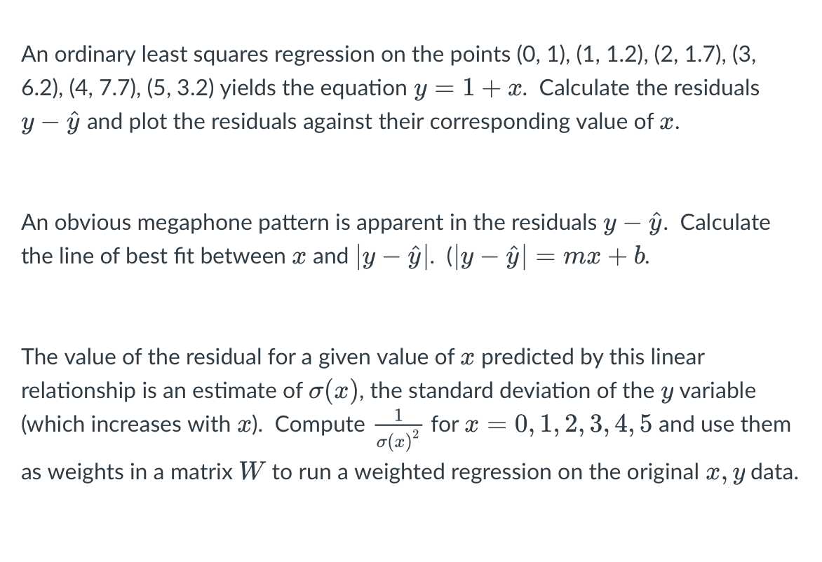 Solved An ordinary least squares regression on the points | Chegg.com
