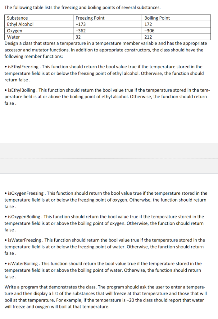 Solved The following table lists the freezing and boiling | Chegg.com