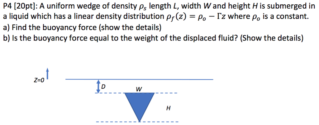 Solved P4 [20pt]: A uniform wedge of density Ps length L, | Chegg.com