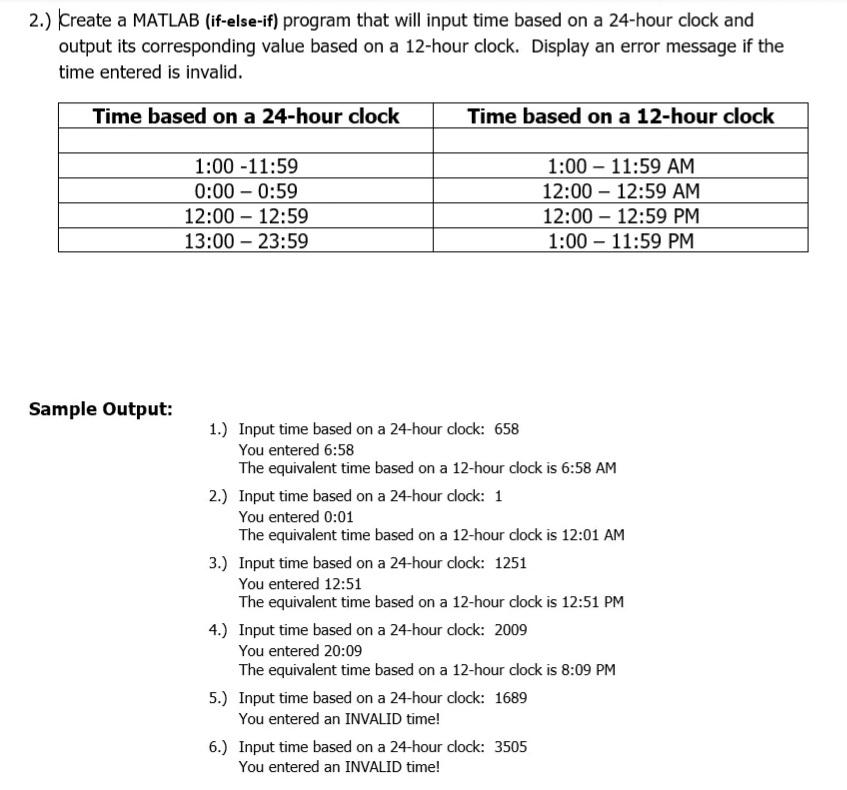 Solved 2 Create A Matlab If Else If Program That Will 7350