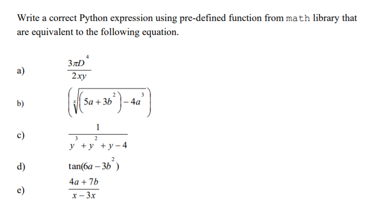 Solved Write a correct Python expression using pre-defined | Chegg.com
