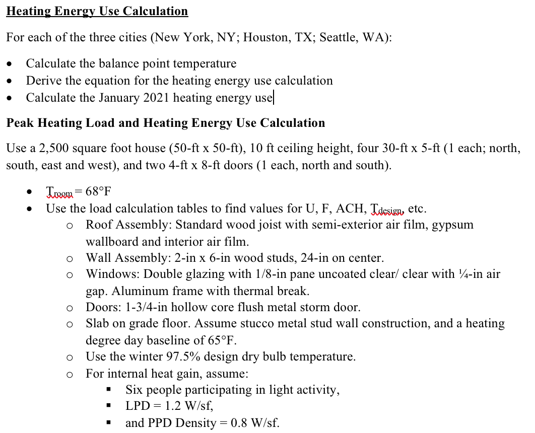 Heating Energy Use Calculation For each of the three | Chegg.com