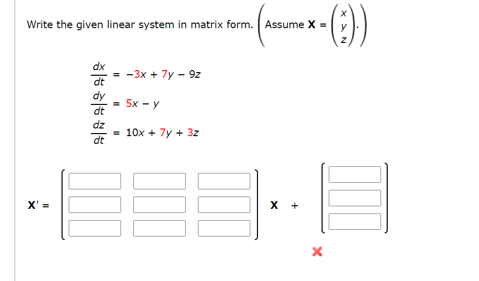 Solved Write the given linear system in matrix form. Assume | Chegg.com