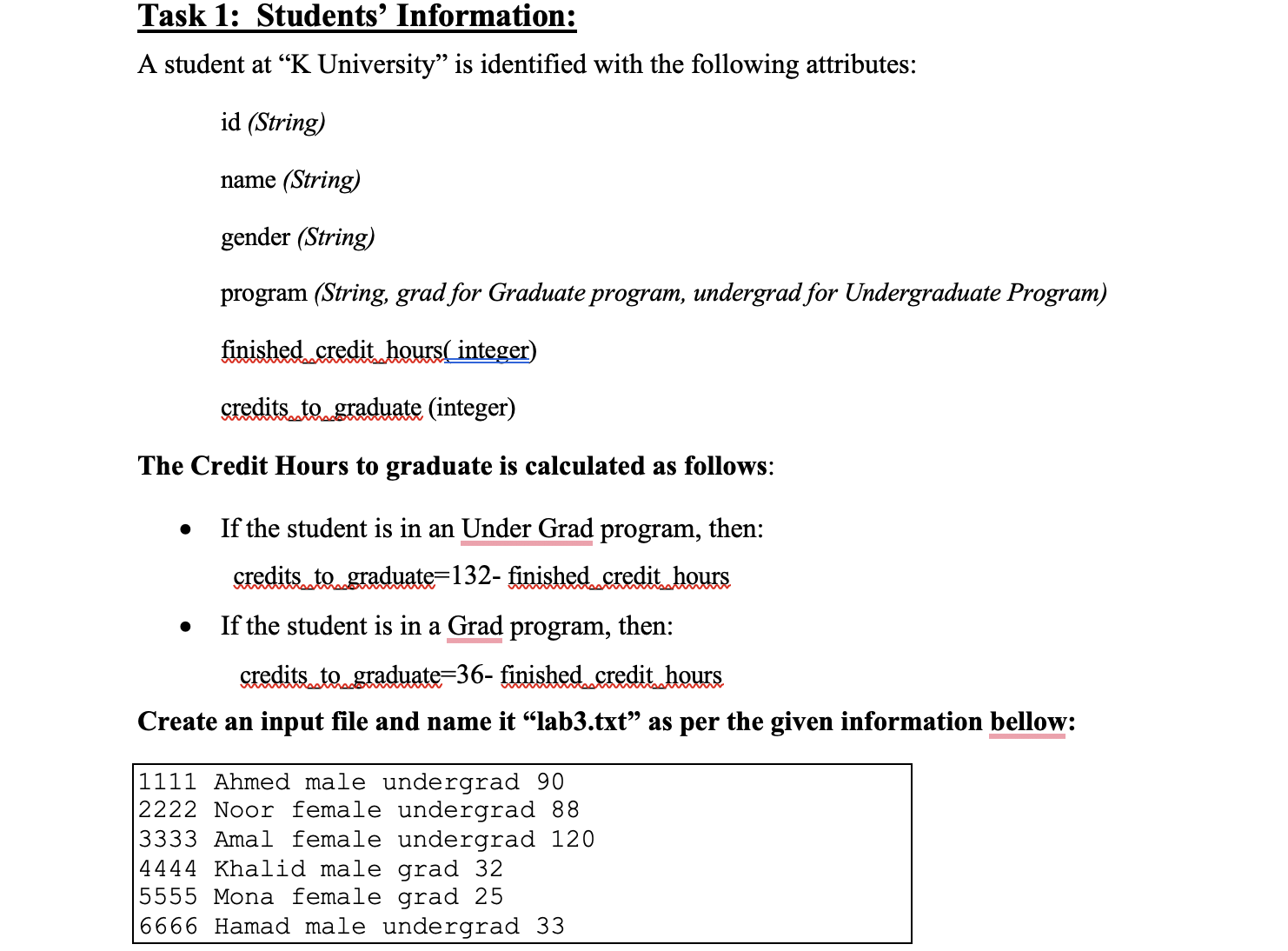 Solved Task 1: Students' Information: A student at "K | Chegg.com