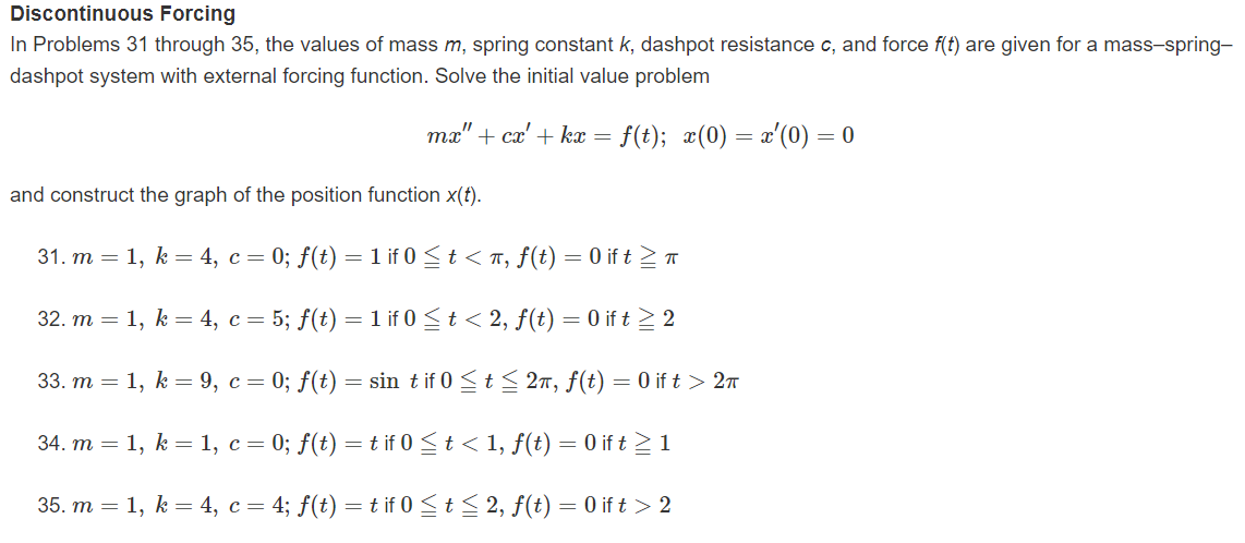 Solved In Problems 31 through 35, the values of mass m, | Chegg.com