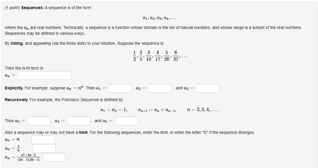 Solved (1 point) Sequences: A sequence is of the form 01, | Chegg.com