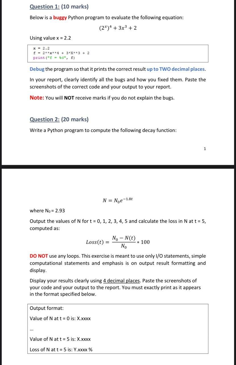 Solved Question 1: (10 marks) Below is a buggy Python | Chegg.com