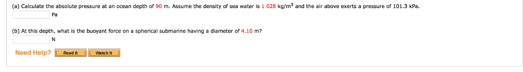 Solved (a) Calculate the absolute pressure at an ocean depth | Chegg.com
