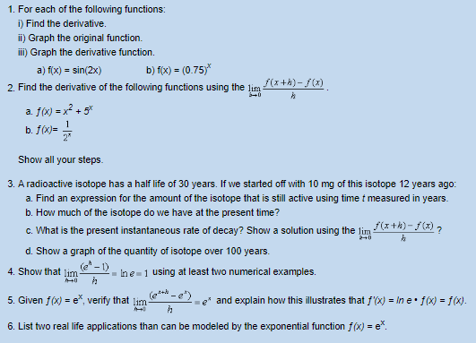 Solved 1. For each of the following functions: i) Find the | Chegg.com