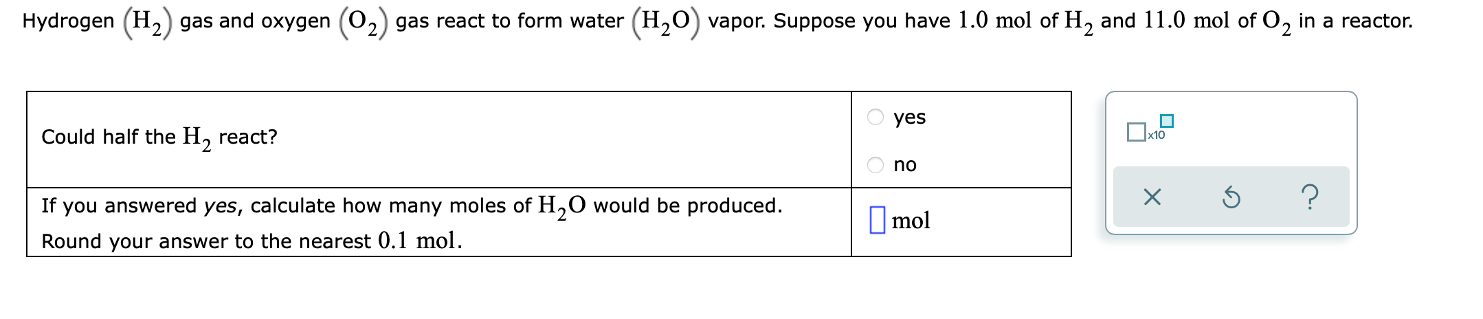 Solved Hydrogen (H2) gas and oxygen (O2) gas react to form | Chegg.com