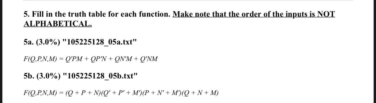 Solved 5. Fill in the truth table for each function. Make | Chegg.com