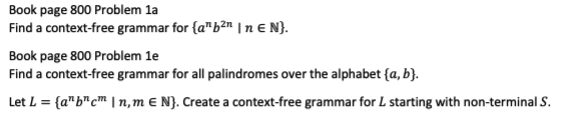 Solved Book page 800 Problem 1a Find a context-free grammar | Chegg.com
