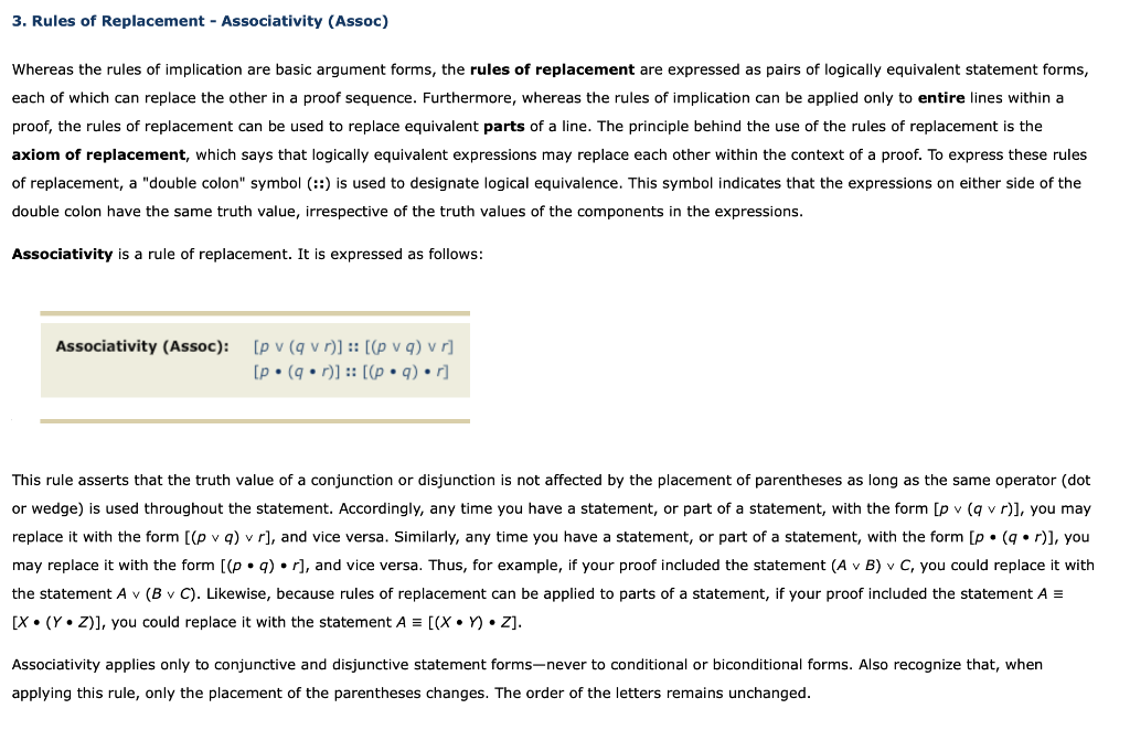 3. Rules of Replacement - Associativity (Assoc) each | Chegg.com
