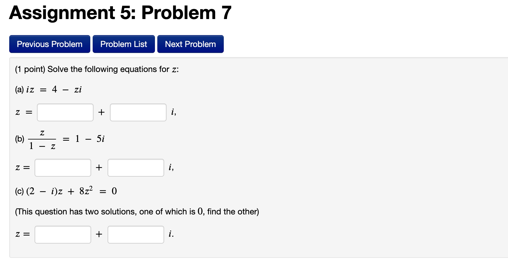 Solved Assignment 5: Problem 7 (1 point) Solve the following | Chegg.com