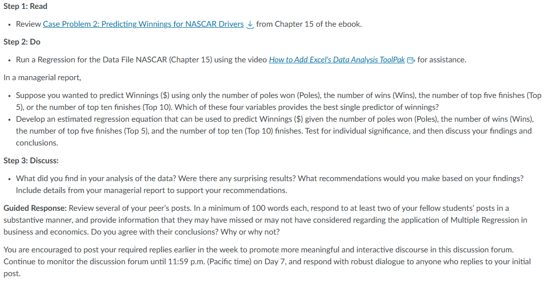 Solved What do I need to run in Excel? The Linear Regression | Chegg.com