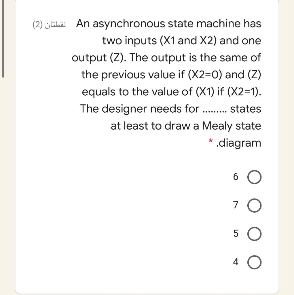 Solved An asynchronous state machine has نقطتان (2) two | Chegg.com