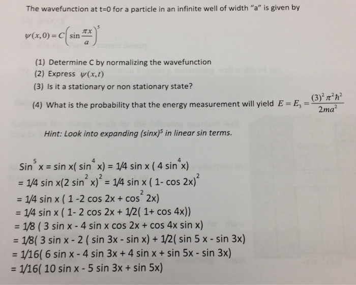 Solved The wavefunction at t=0 for a particle in an infinite | Chegg.com
