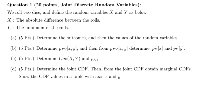 Solved Question 1 (20 points, Joint Discrete Random | Chegg.com