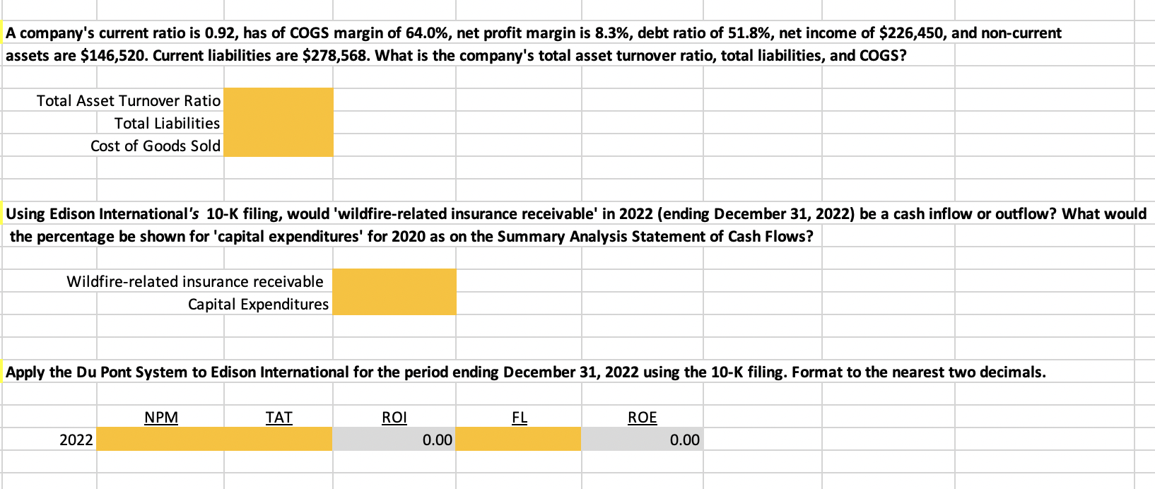 Solved A company's current ratio is 0.92, has of COGS margin | Chegg.com