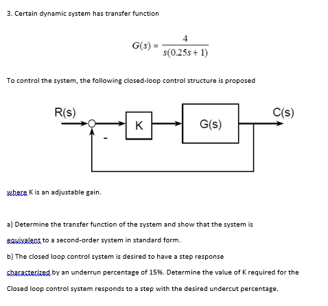 Solved 3. Certain dynamic system has transfer function G(S) | Chegg.com