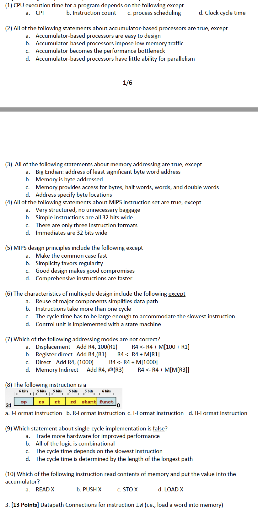 Solved 1 Cpu Execution Time For A Program Depends On The