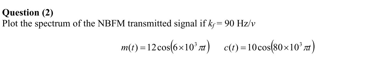 Solved Question (2) Plot the spectrum of the NBFM | Chegg.com