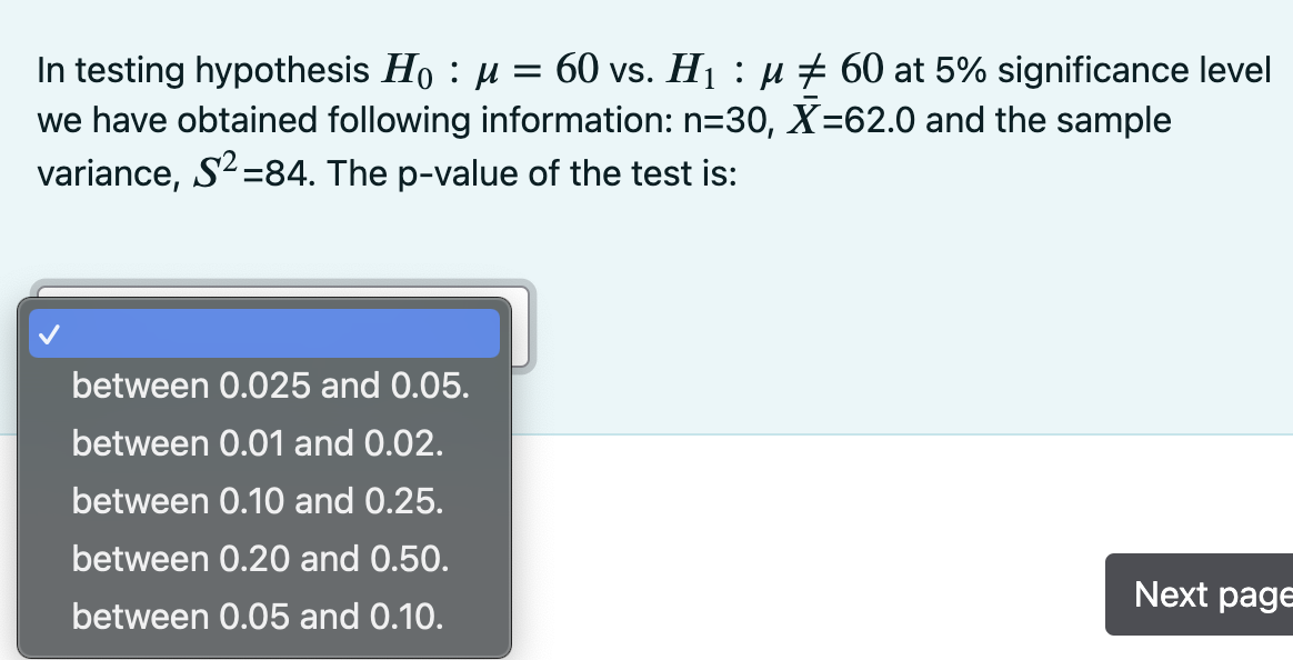 Solved In testing hypothesis Ho : µ = 60 vs. H₁ : µ ‡ 60 at | Chegg.com