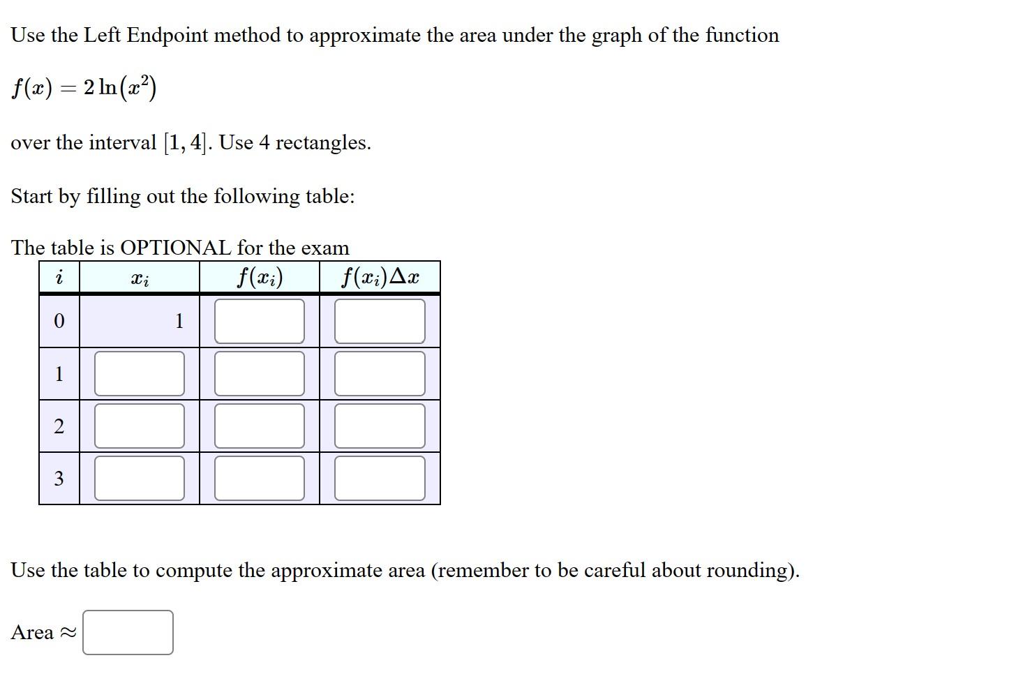 Solved Use the Left Endpoint method to approximate the area | Chegg.com