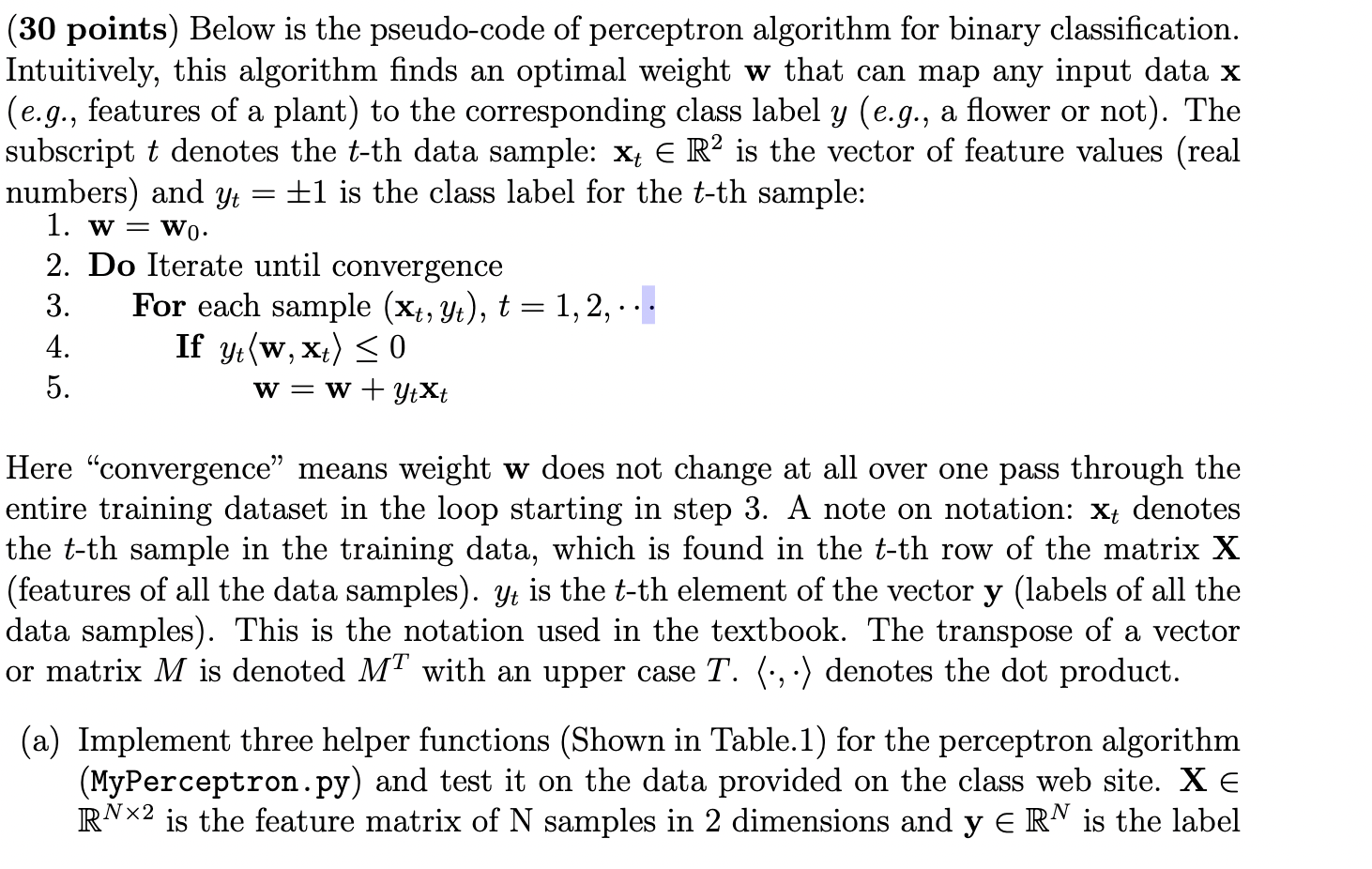 (30 points) Below is the pseudo-code of perceptron | Chegg.com