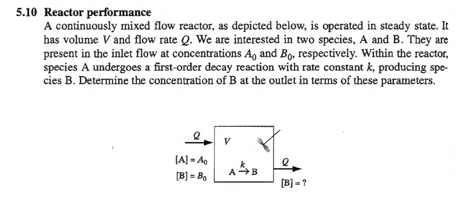 Solved 5.10 ﻿Reactor performanceA continuously mixed flow | Chegg.com