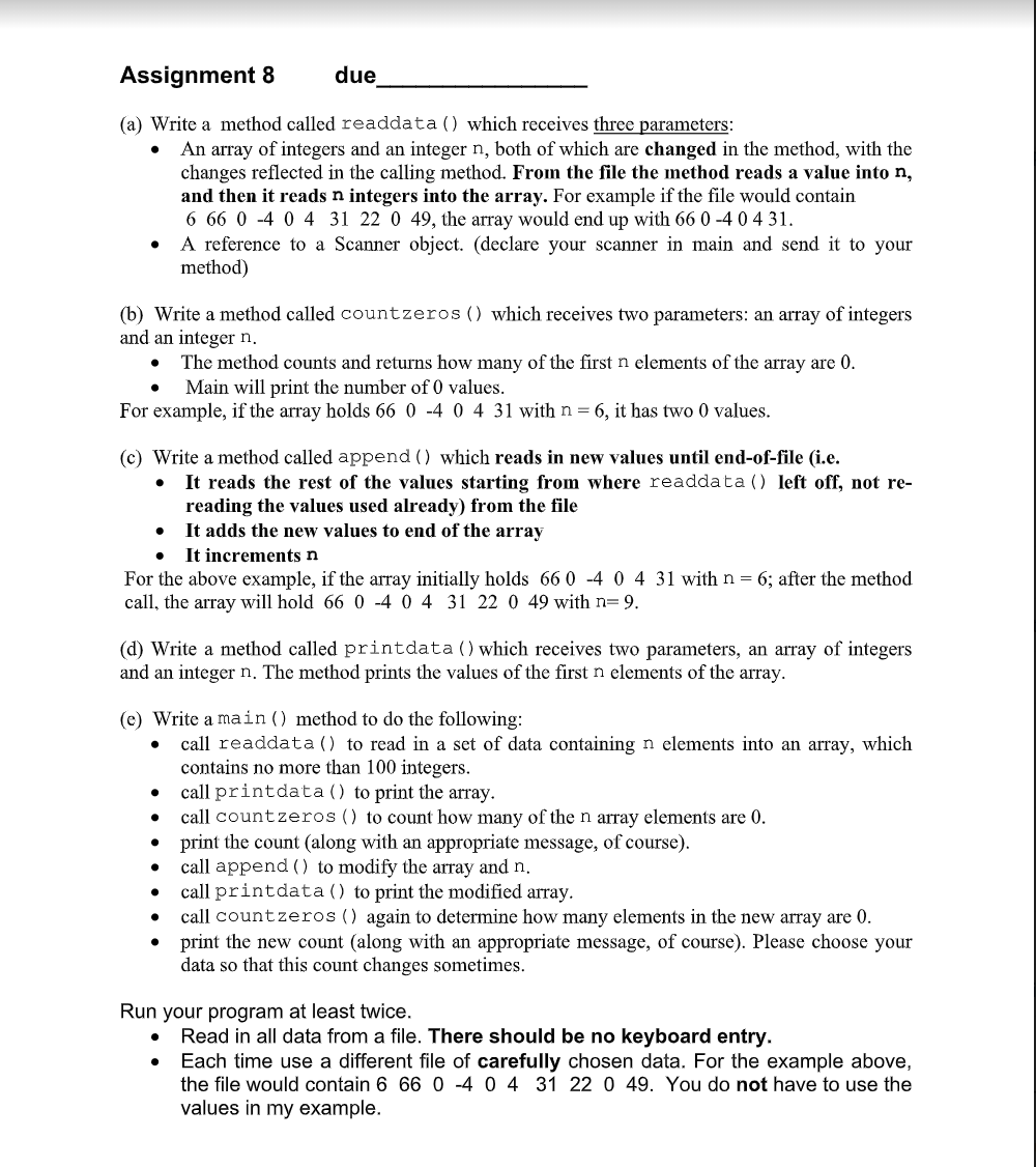 Solved Assignment 8 Due A Write A Method Called Readdata 