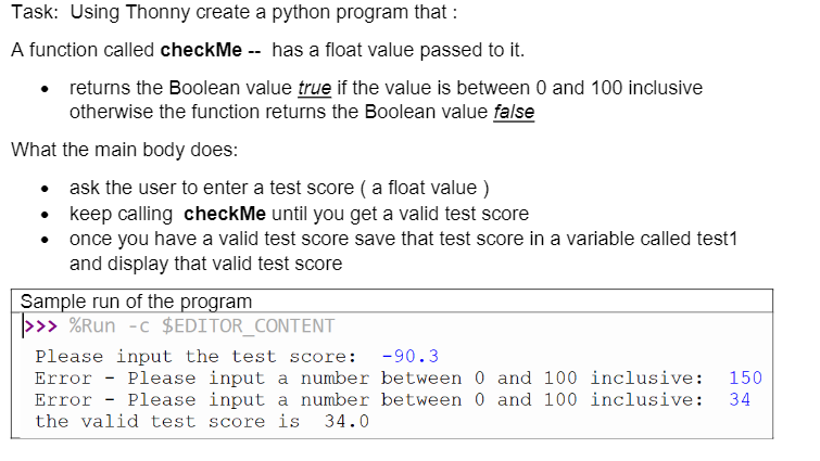 Solved Task: Using Thonny create a python program that :A | Chegg.com