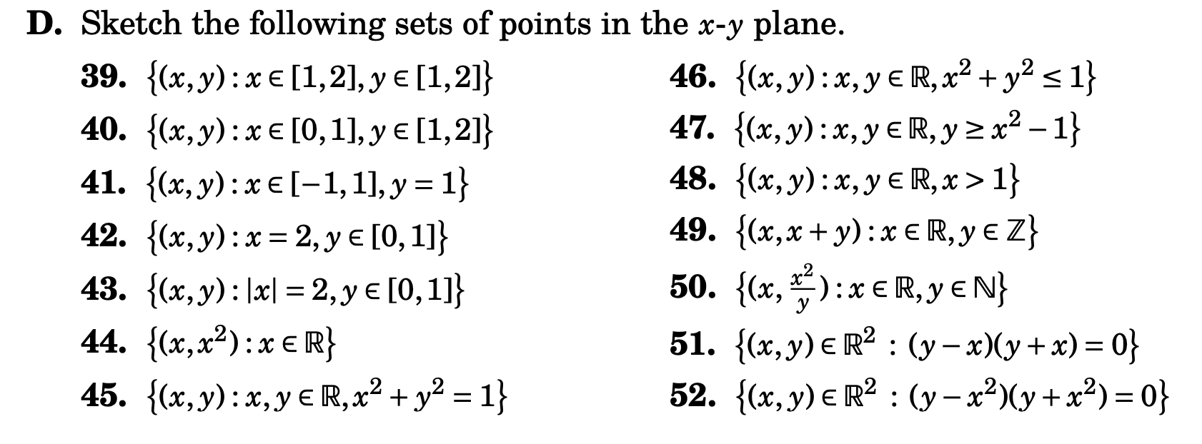 Solved D. Sketch the following sets of points in the x-y | Chegg.com